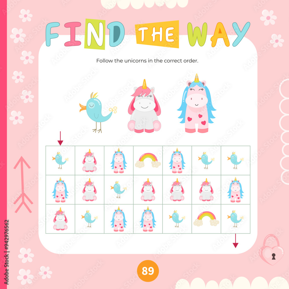 Cute unicorn activities for kids. Find the way – follow the unicorns in ...