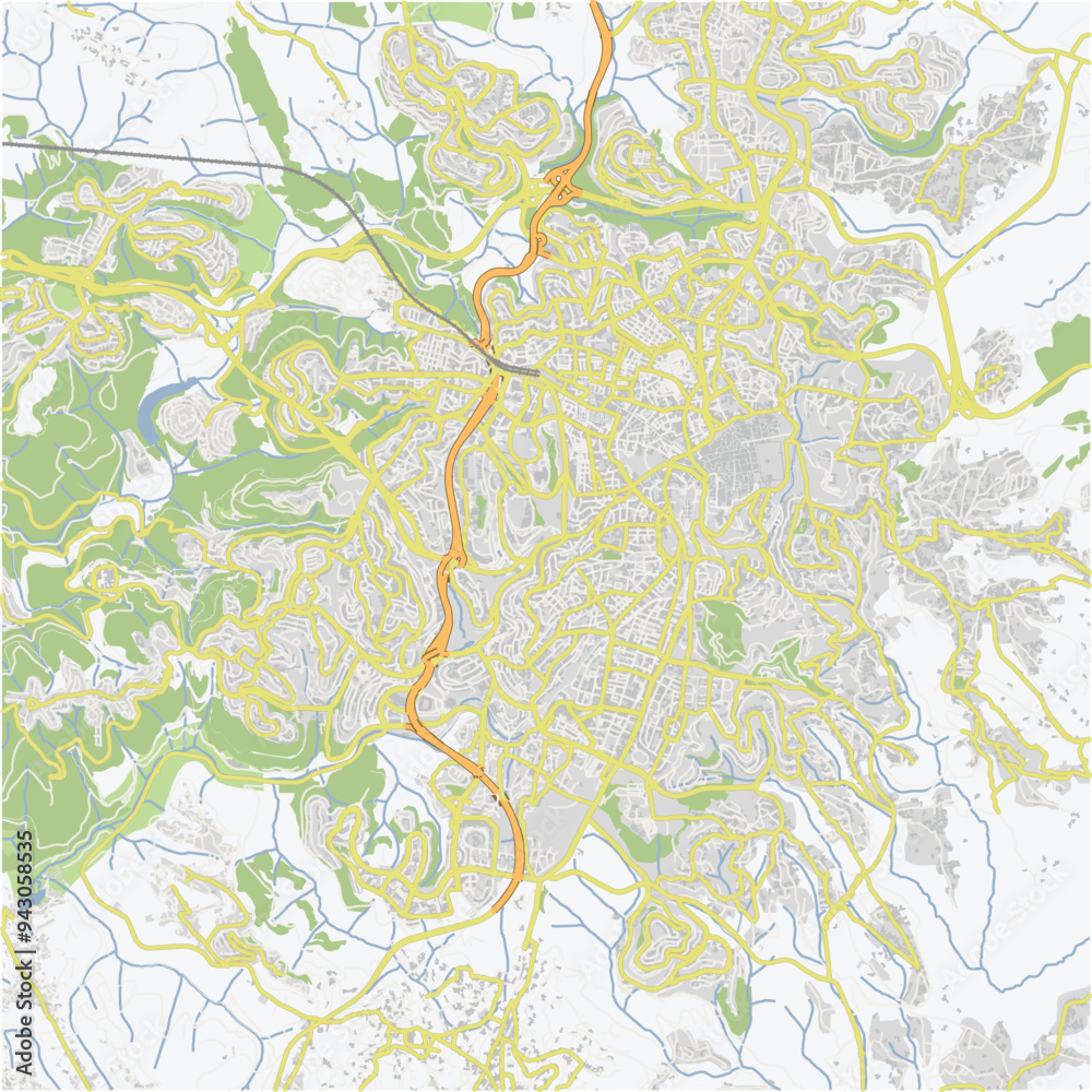 Road map of Jerusalem in Israel. Contains layered vector with roads ...