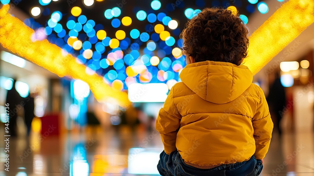 Small child crying in a busy shopping mall, lost and scared ...