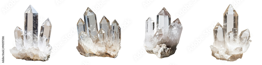 Assorted quartz crystals in various shapes and sizes with clear and ...