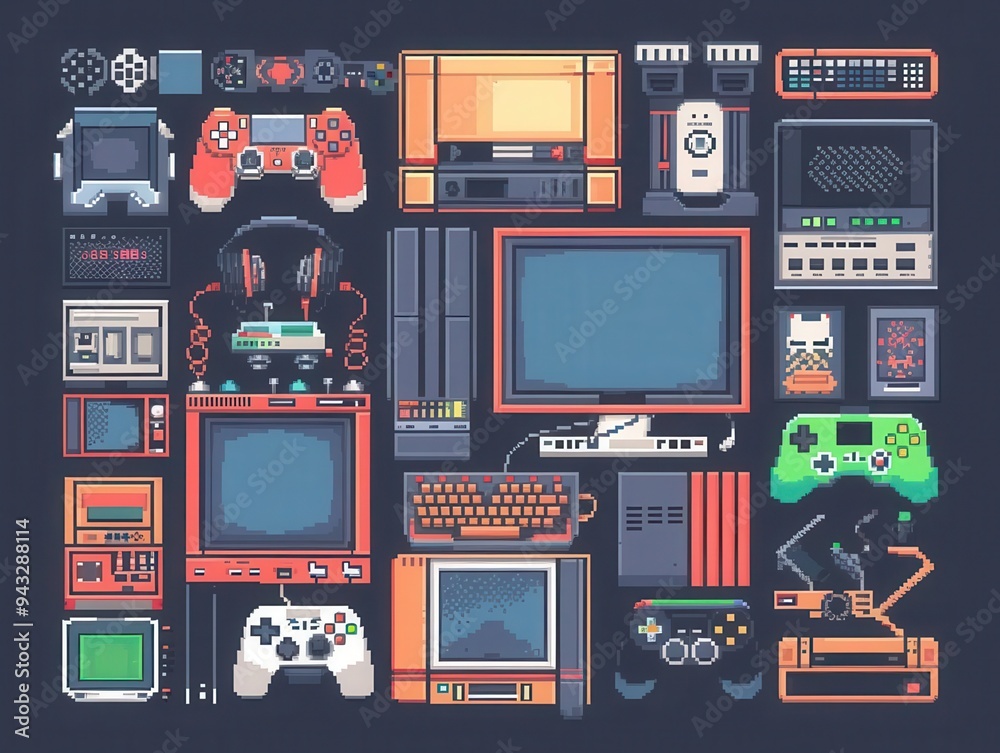 40 Retro gaming scenes flat design top view pixel theme cartoon drawing Split-complementary ...