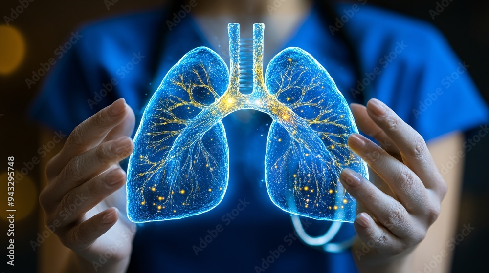 Pulmonologist assessing lung health with a 3D hologram during a routine ...
