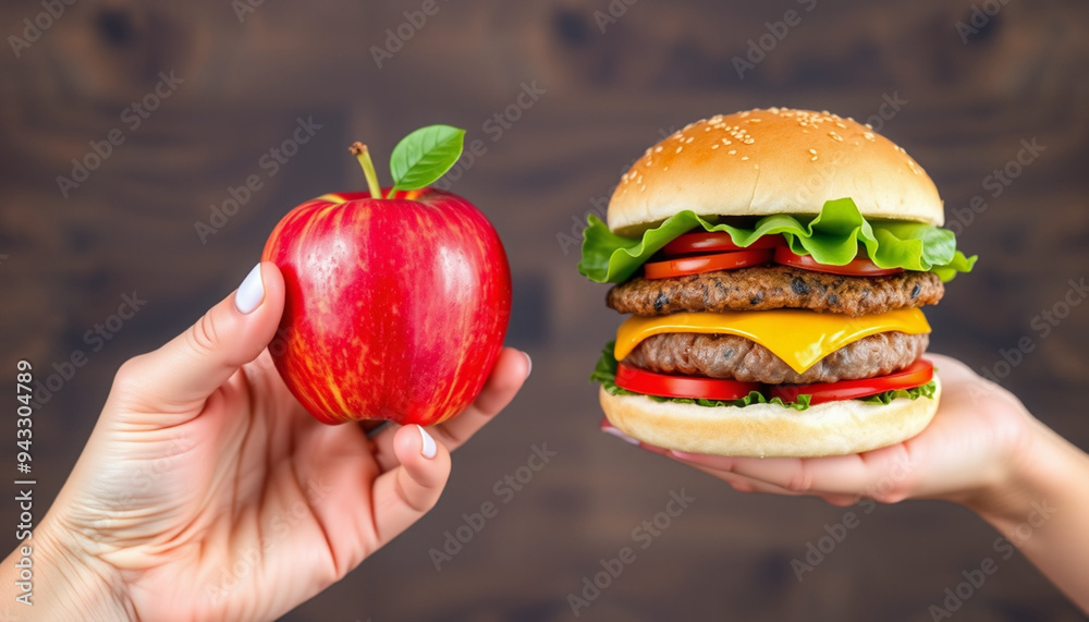 Healthy vs Unhealthy Food Choices: Apple and Hamburger Comparison for ...