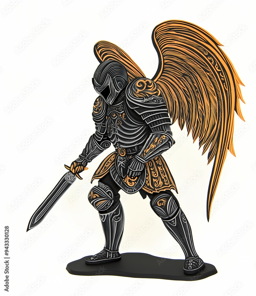 Medieval knight with wings. Illustration isolated on white background ...