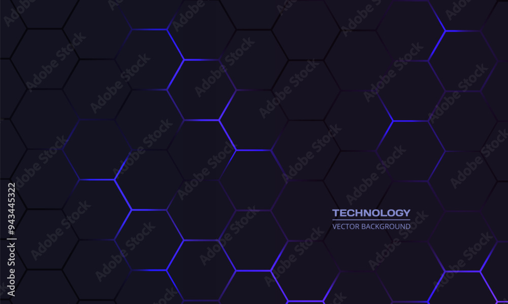 Dark hexagon abstract technology background with blue colored bright ...