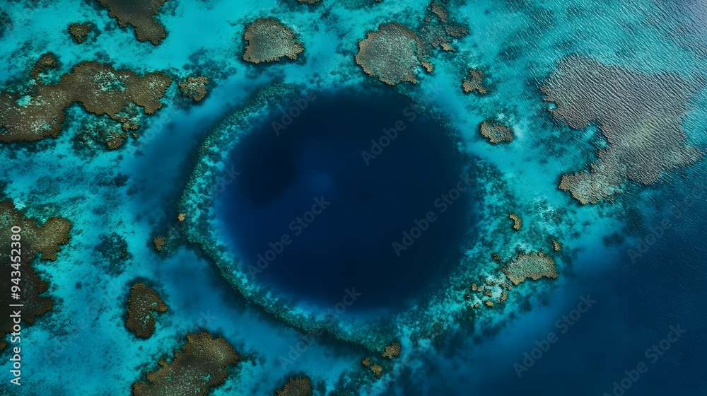 1. "Aerial view of the Great Blue Hole in Belize, showcasing the deep ...