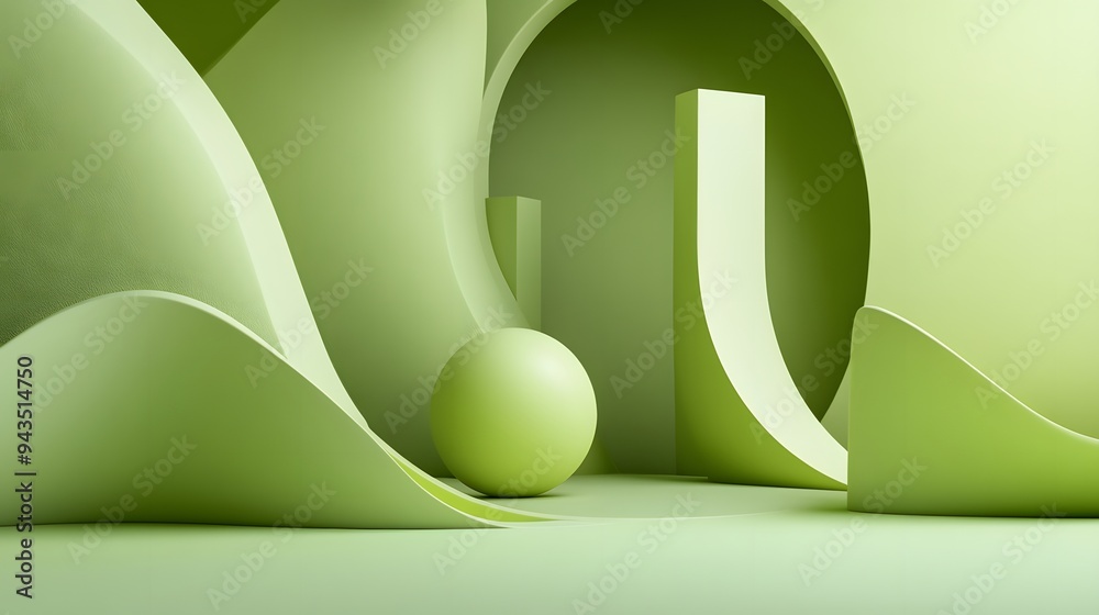 24. Sleek 3D illustration showcasing light green and curvaceous shapes ...