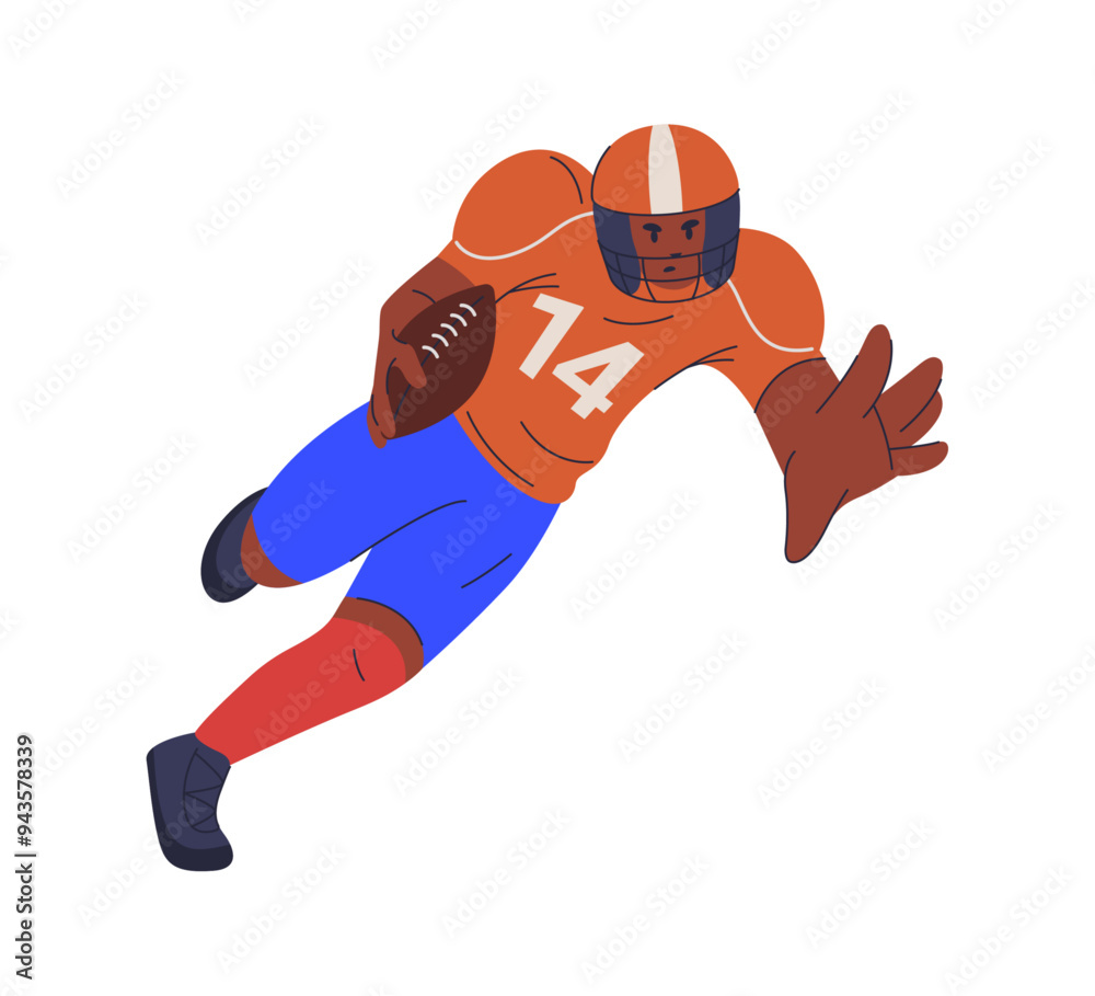 Rugby player running with ball, flat cartoon vector illustration ...