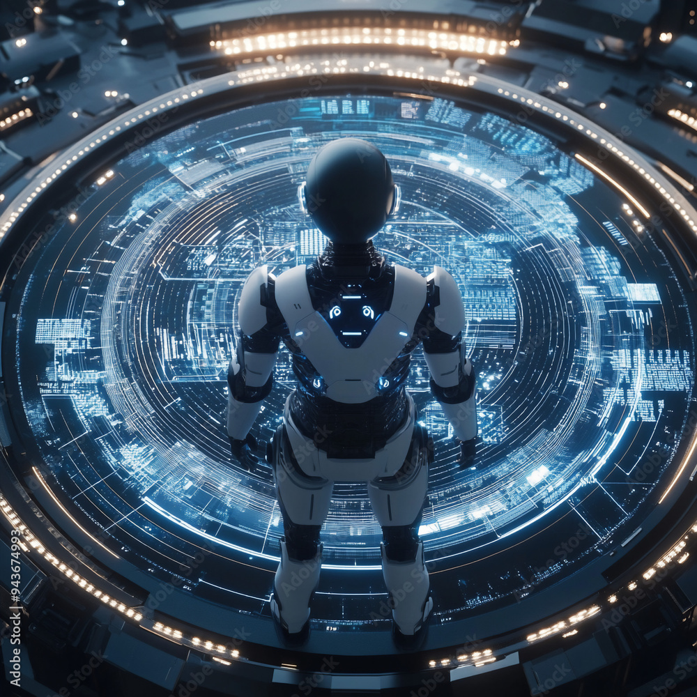 futuristic AI standing infront of a screen resolving an Incident ...