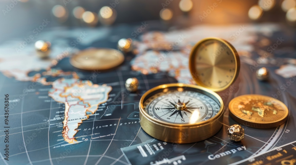 Compass on world map with global acquisitions generative ai Stock ...