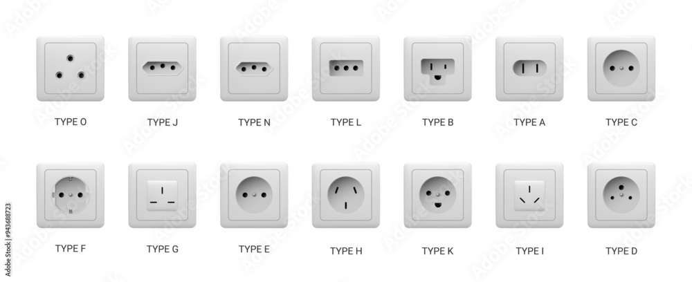 Electric power sockets types. Vector isolated set of different AC ...