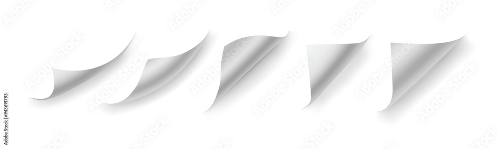 Paper page with curly corners. Vector document rolled borders ...