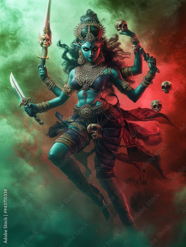 blue-skinned six-armed Goddess Kali Stock Illustration | Adobe Stock
