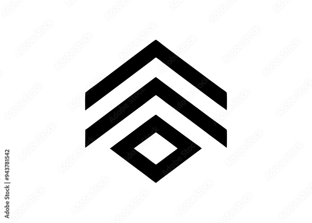 Black geometric logo featuring three upward-pointing chevrons over a ...