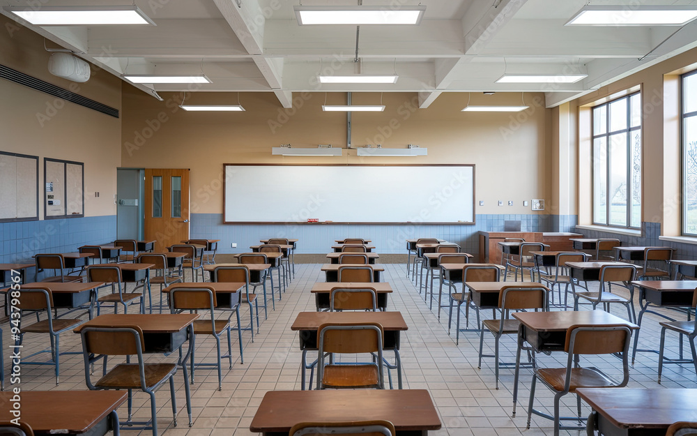 Empty high school classroom interior, showcasing a back-to-school ...