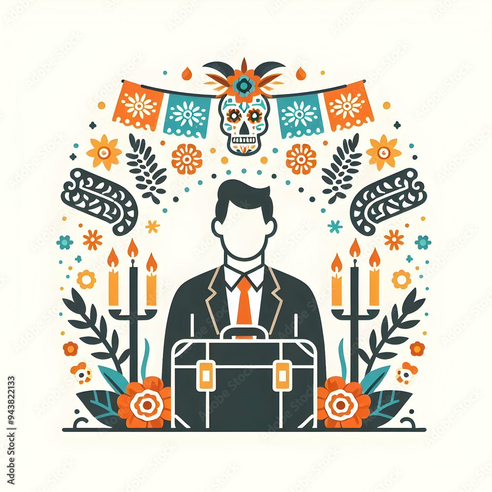 Flat Ofrenda and Papel Picado Border with Copy Space concept as A ...