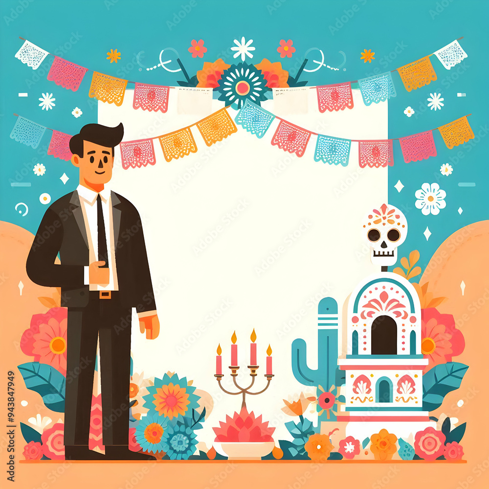 Flat Ofrenda and Papel Picado Border with Copy Space concept as A ...