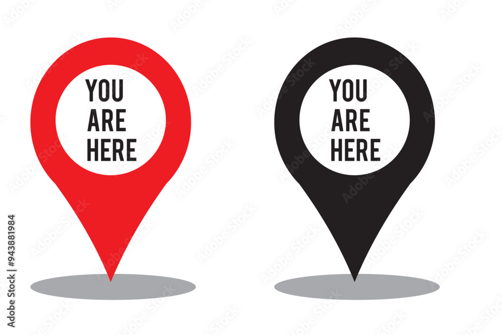 Red pin marker with text "You are here". Location map icon on ...