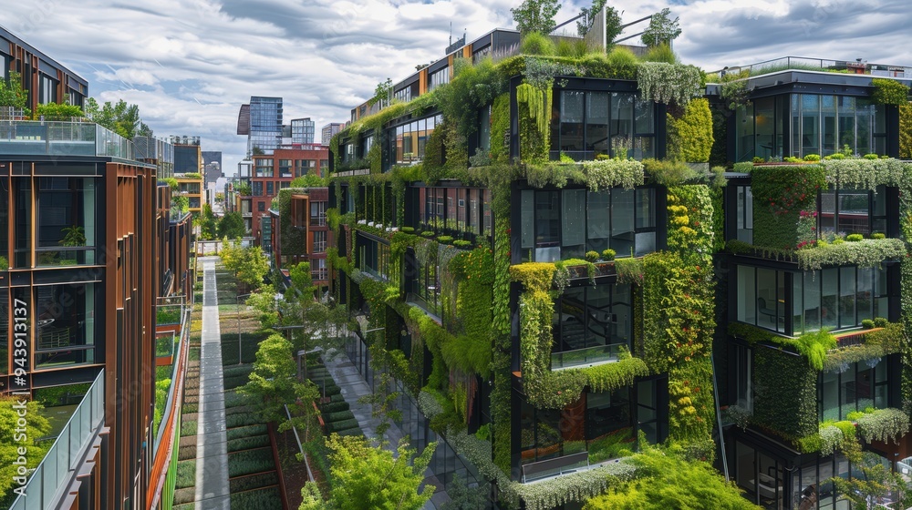 Urban Oasis: City Block with Biophilic Design Featuring Green Walls and Rooftop Gardens Stock ...