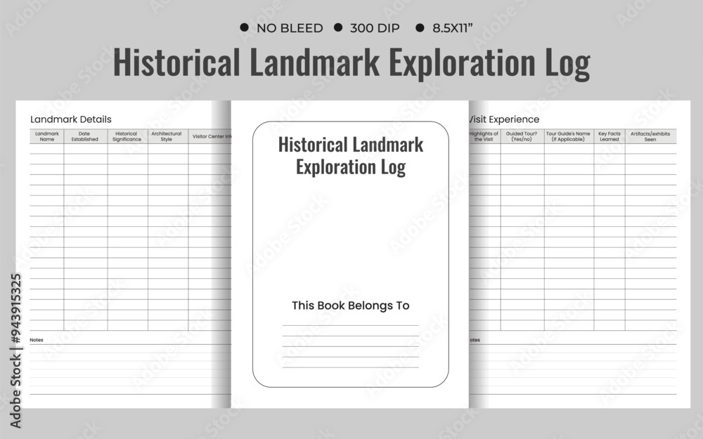 Historical Landmark Exploration Log Tracker Template, Journal Or ...