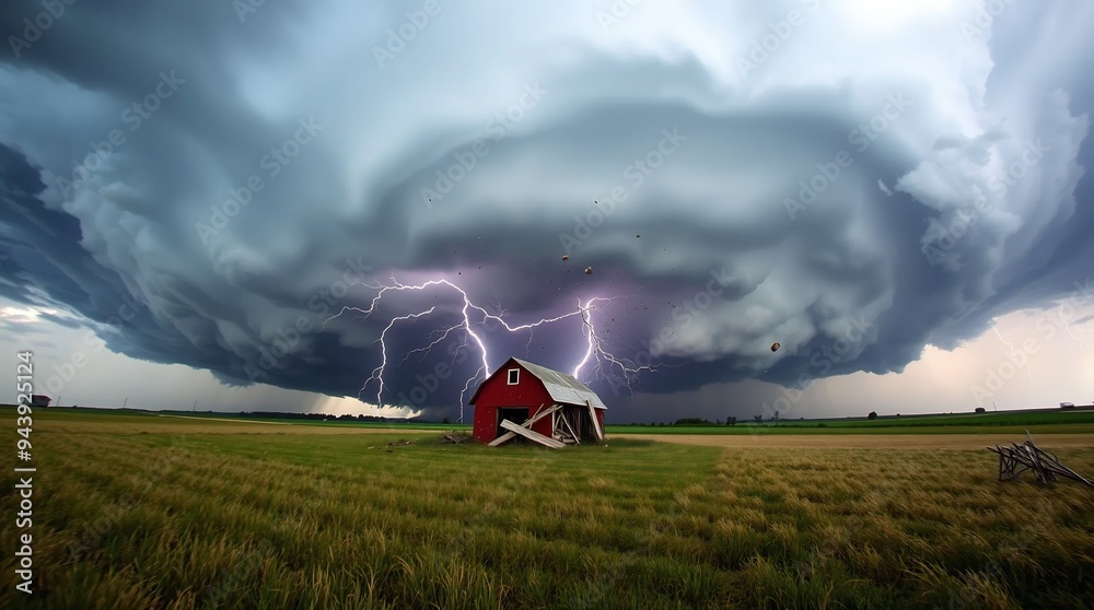 Incredible supercell thunderstorm with a dramatic, swirling sky full of ...