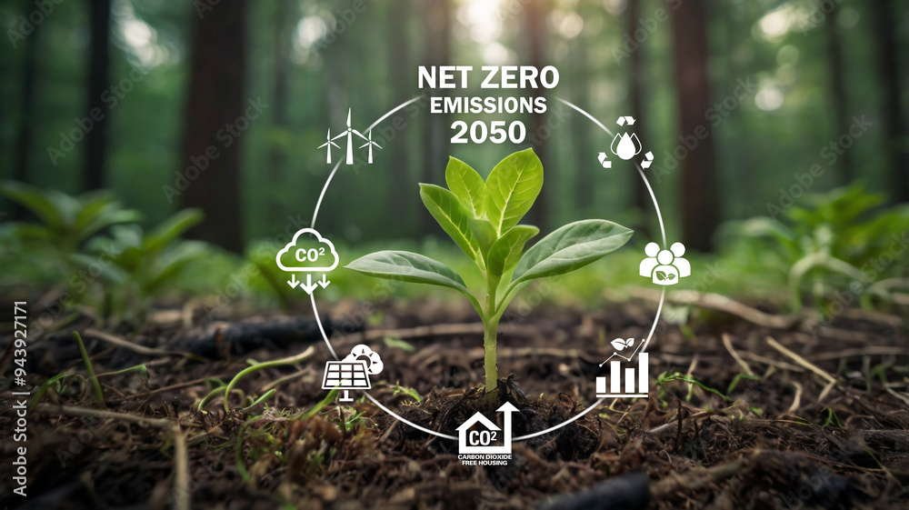 Stock-Illustration „iNet Zero Emissions 2050 Countdown Animation Net zero , carbon neutral ...