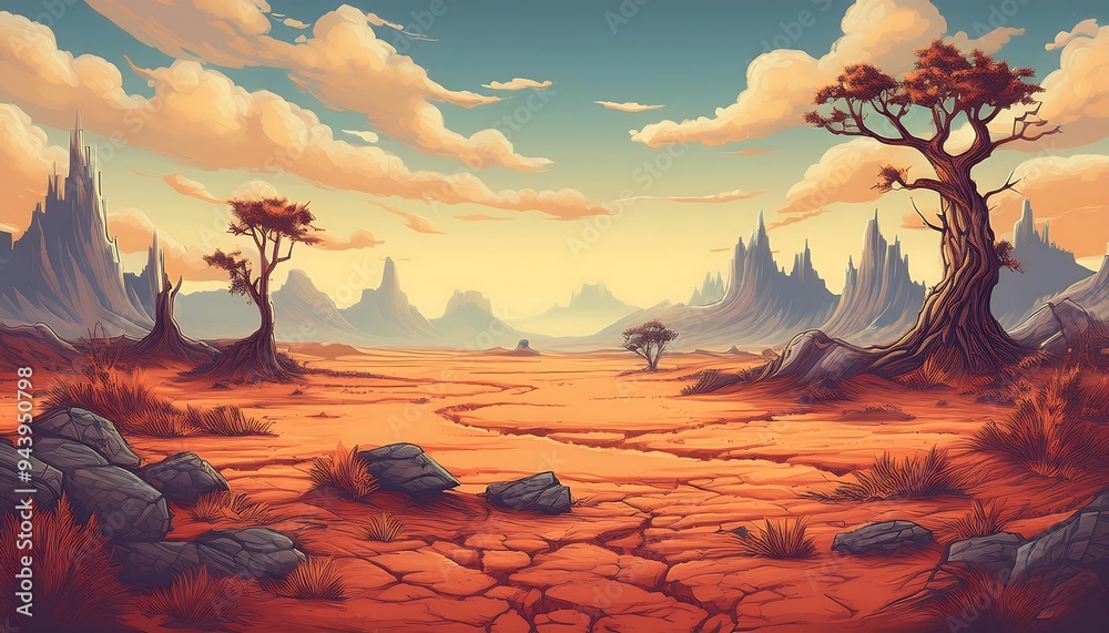 Pixelated Wasteland Plains - A pixel art post apocalypse landscape of a ...