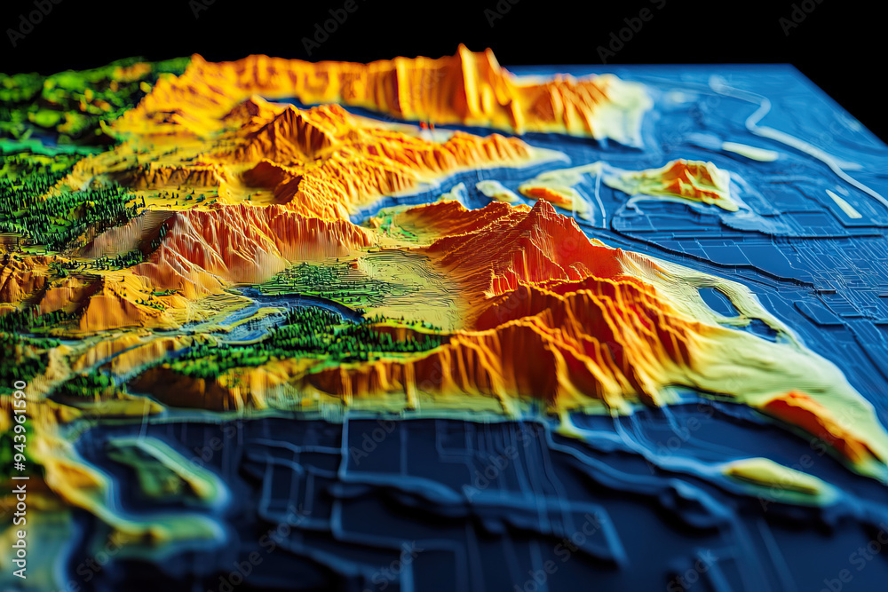 Technical aerial visual, 3D LiDAR GIS aerial map satellite scan model ...