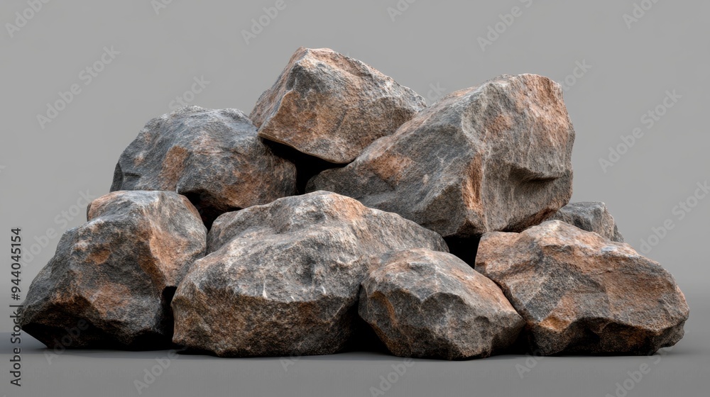 Realistic 3D render of large rock stones, isolated on a transparent ...