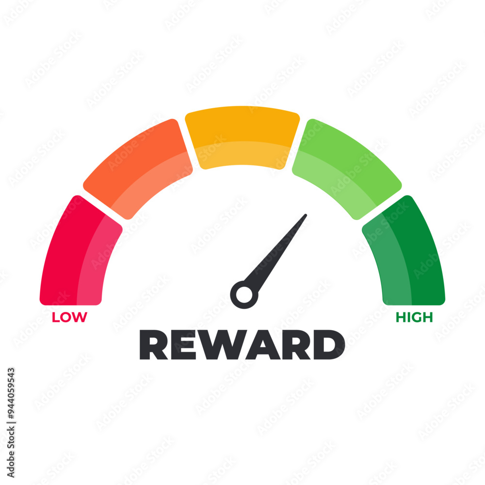 Reward Meter, measuring scale, speedometer, indicator. Low to High ...