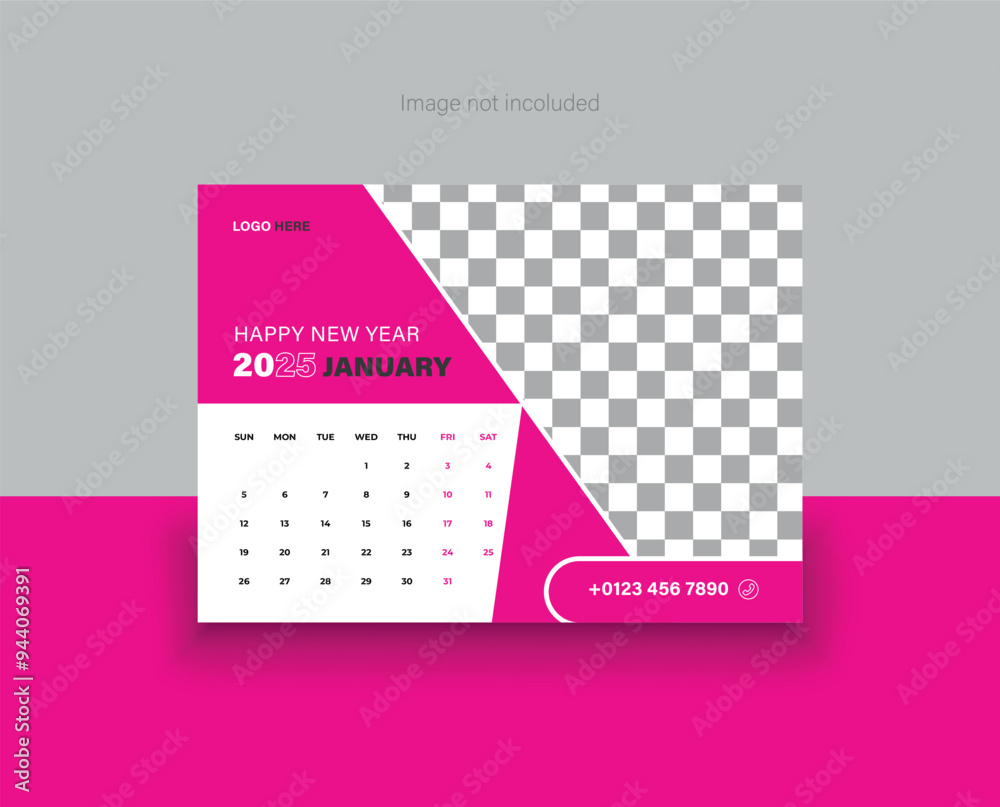 Creative desk calendar design 2025 template. Simple monthly horizontal ...