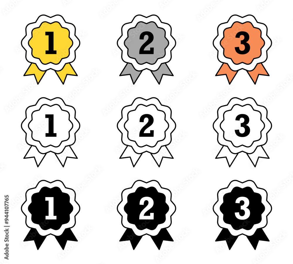 Gold, silver and bronze medal icons set, 1st 2nd 3rd symbol isolated ...