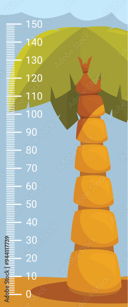 Cartoon palm tree height chart with markings to track kids growth and ...