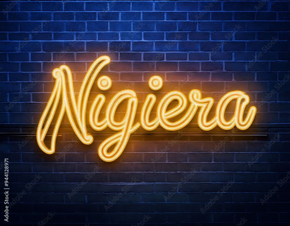 vector realistic isolated neon sign nigeria lettering decoration ...