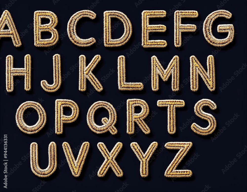 vector realistic isolated stitch typography alphabet decoration display ...
