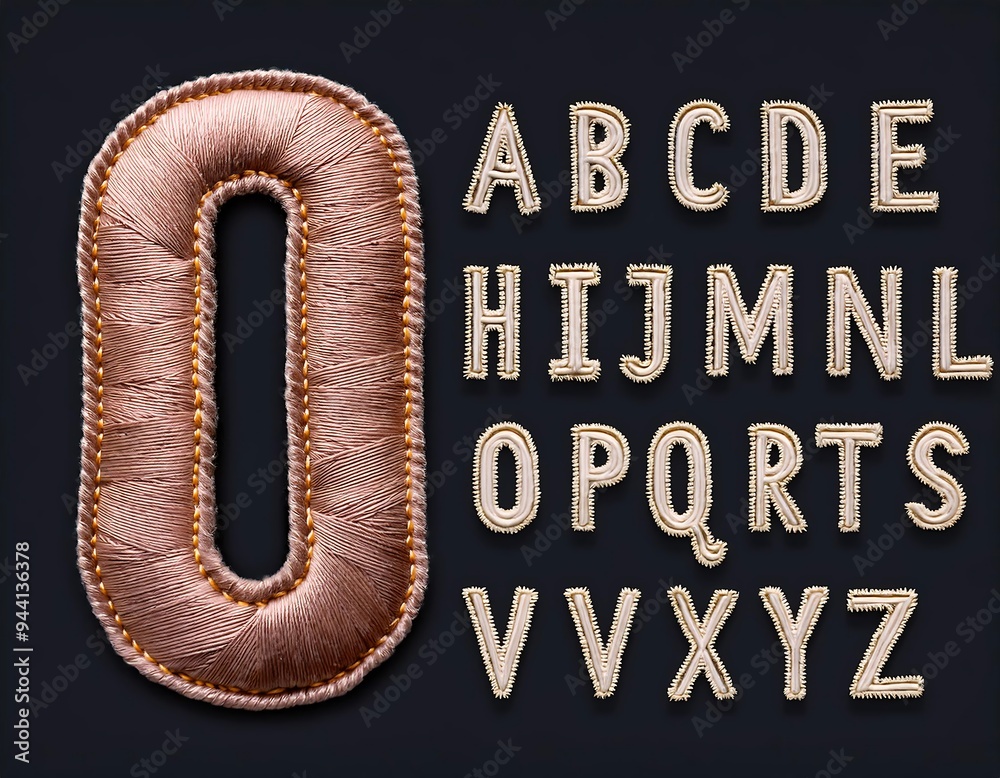vector realistic isolated stitch typography alphabet decoration display ...