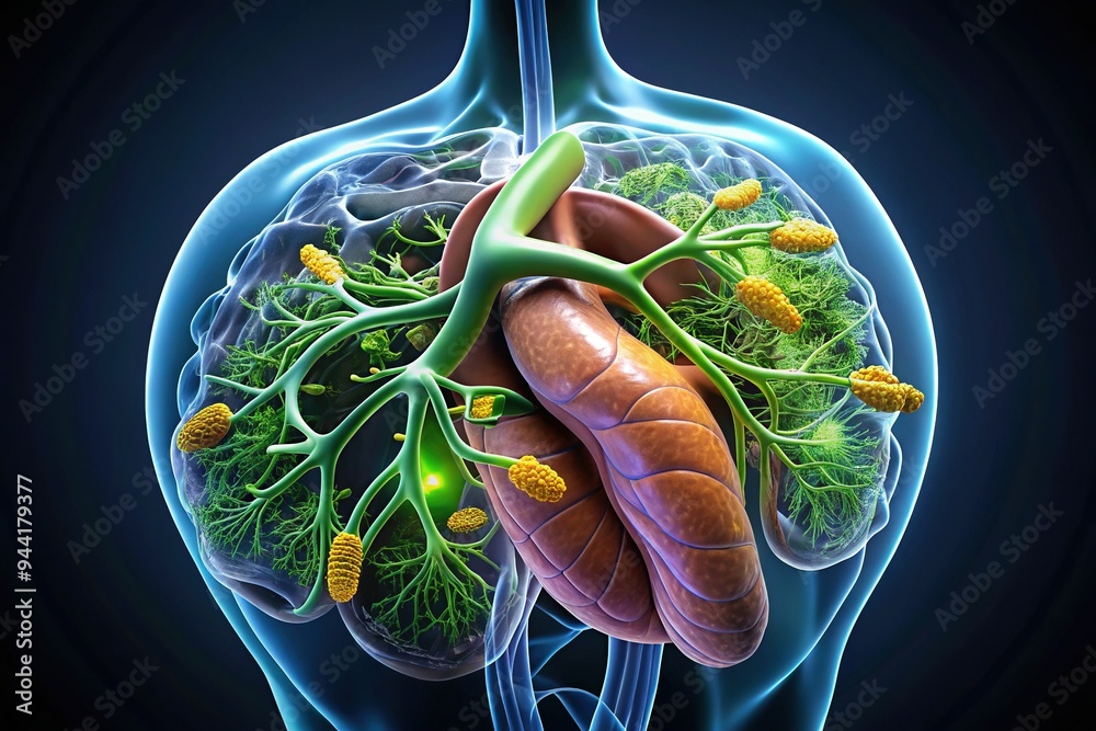 Microscopic illustration of bile ducts, delicate tubes transporting ...