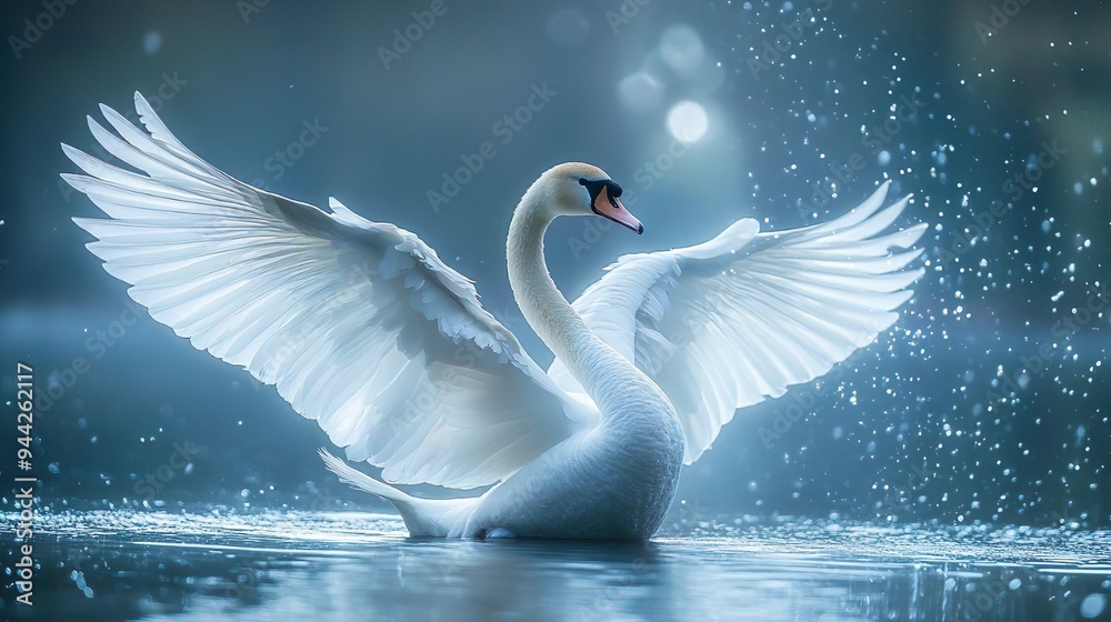 Swan in mid-flight with wings spread ideal for capturing bird elegance ...