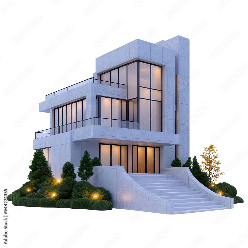 Modern architectural design featuring a stylish house with large ...