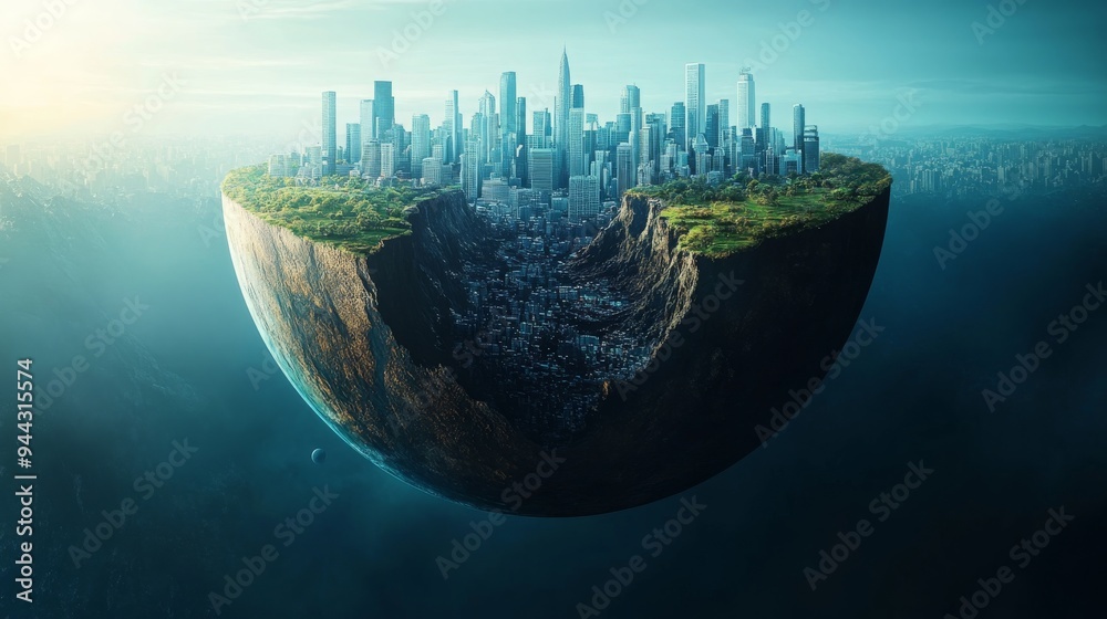 Hyper-Realistic Cross Section of Hollow Earth: Detailed City Inside ...