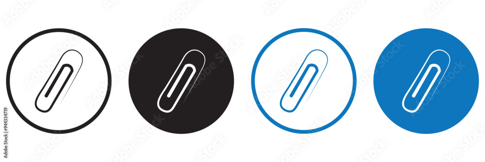 lip icon set. attach file or document paper clip vector symbol. paperclip sign in black filled ...