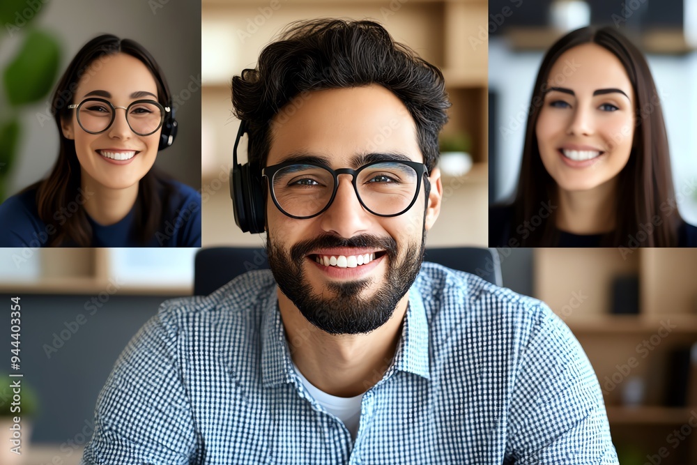 Sign languages in virtual meetings, captured in a photo of a video call ...