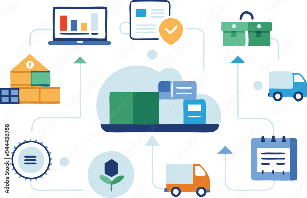 Simplified infographic of logistics network showing supply chain ...