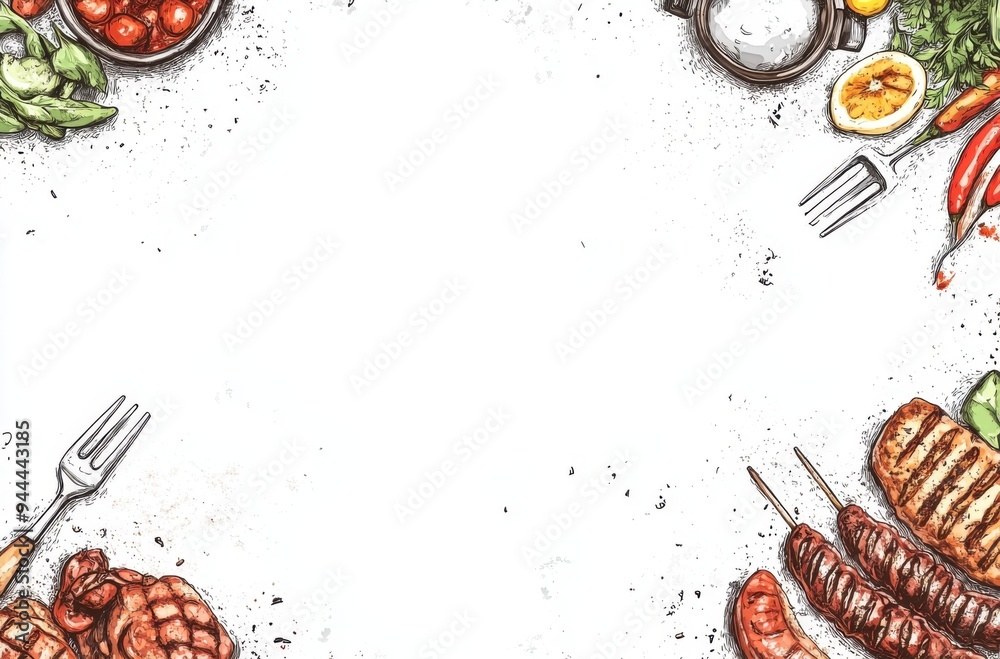 Food frame background, white space in the middle, vector illustration ...