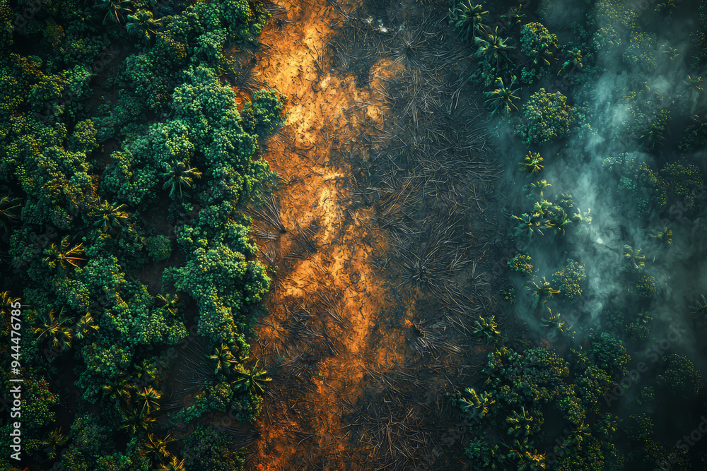 A satellite image showing deforestation over time, revealing the extent ...