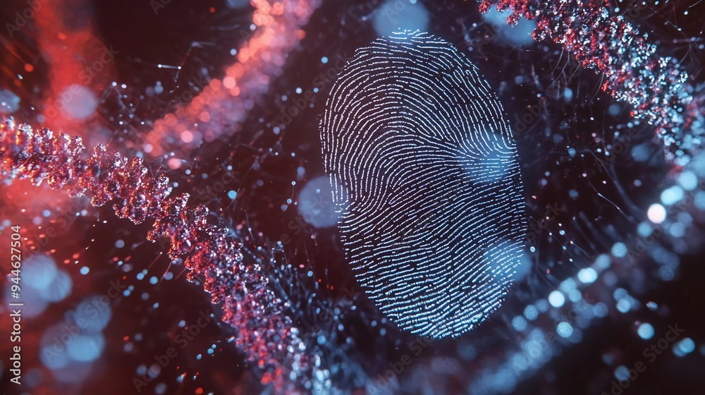 Identity, conceptual image. Finger print and DNA (deoxyribonucleic acid ...