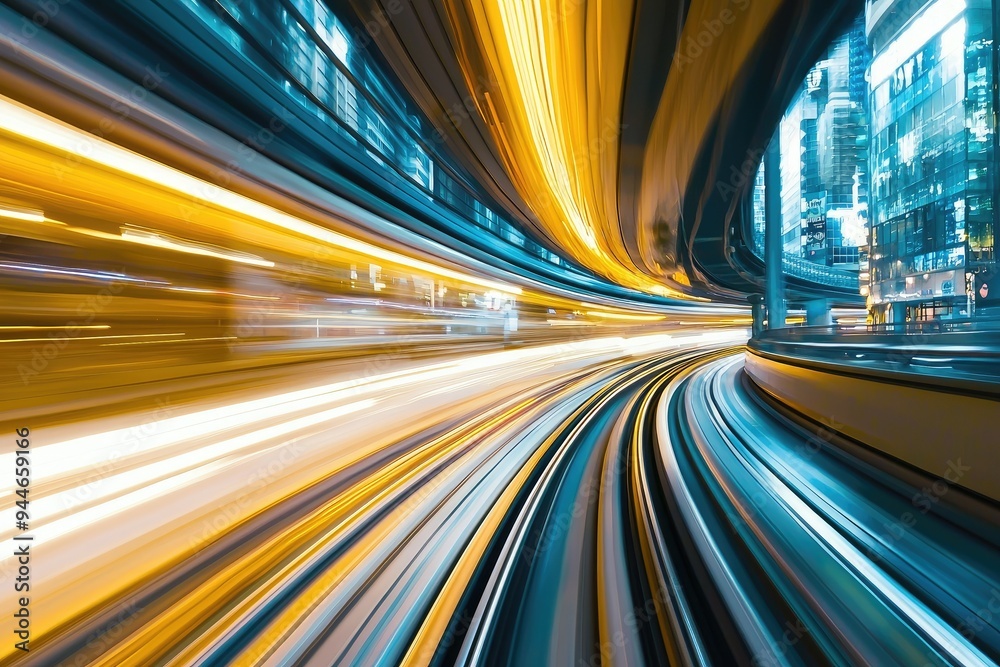 Dynamic cityscape depicting swift motion with streaks of light and ...