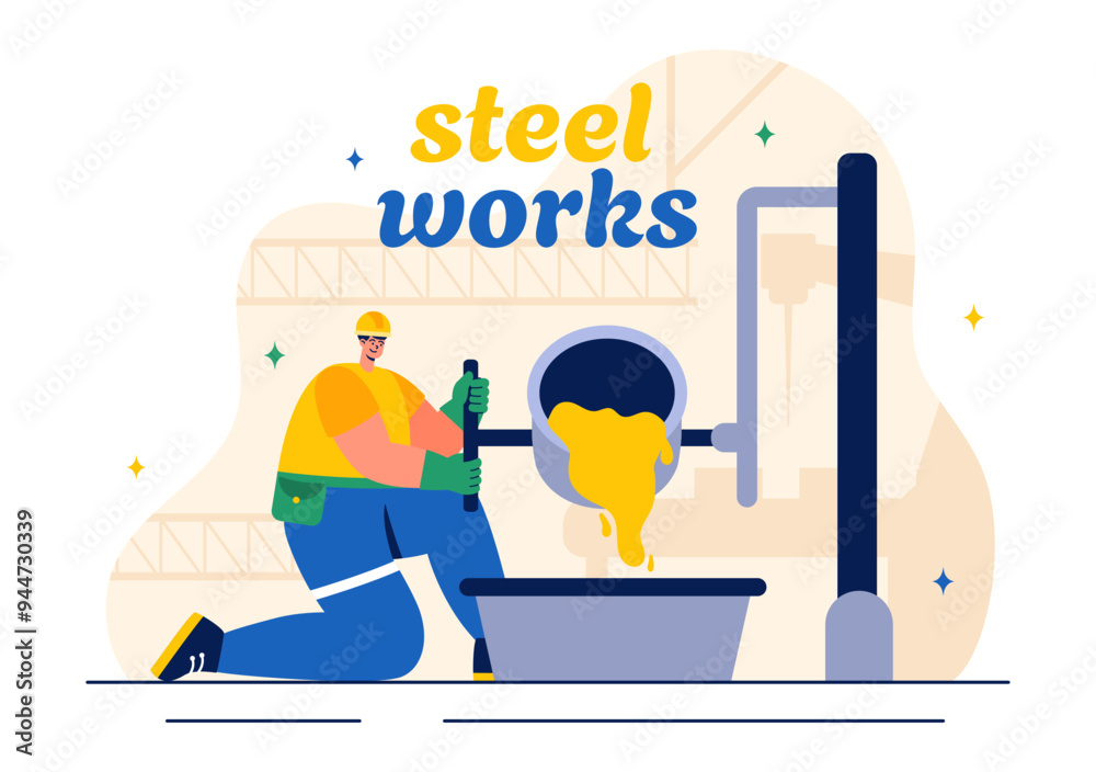 Steelworks Vector Illustration with Resource Mining, Smelting of Metal ...