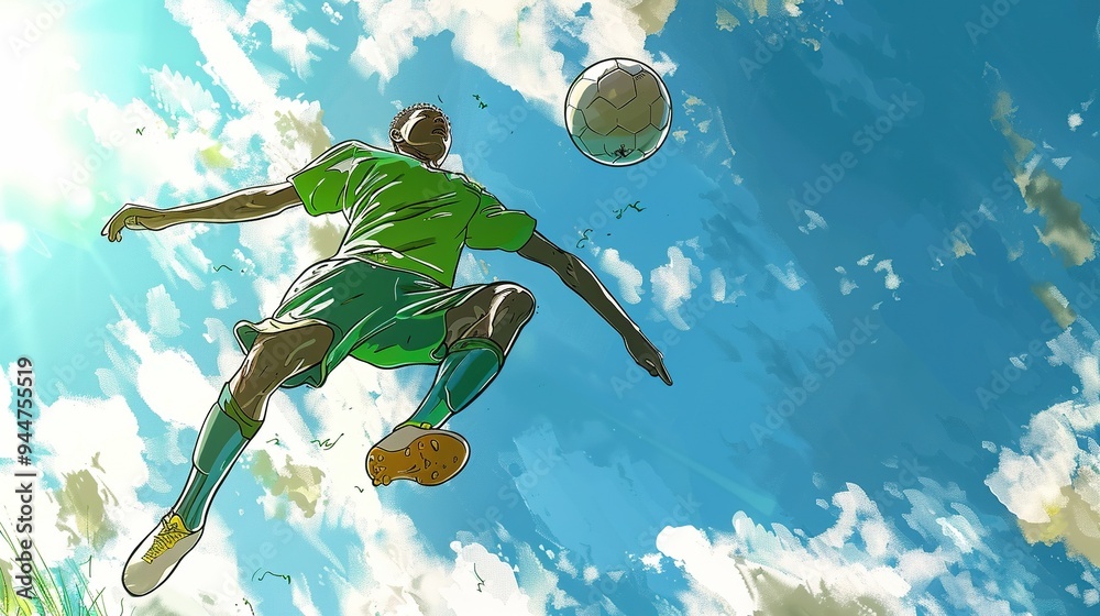 Storyboard-style sketch, with a classic and relaxed style of a soccer ...