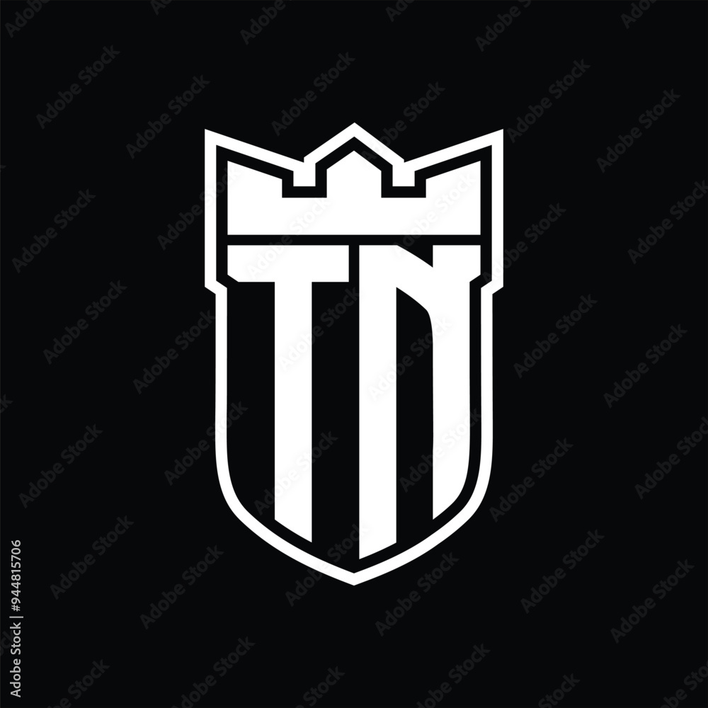 TN Logo shield shape with geometric crown inside white outline on black ...